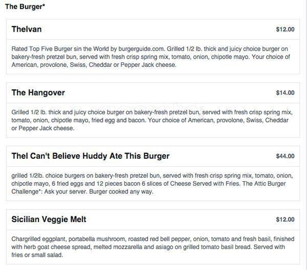 Menu at The Attic pub & bar, Phoenix