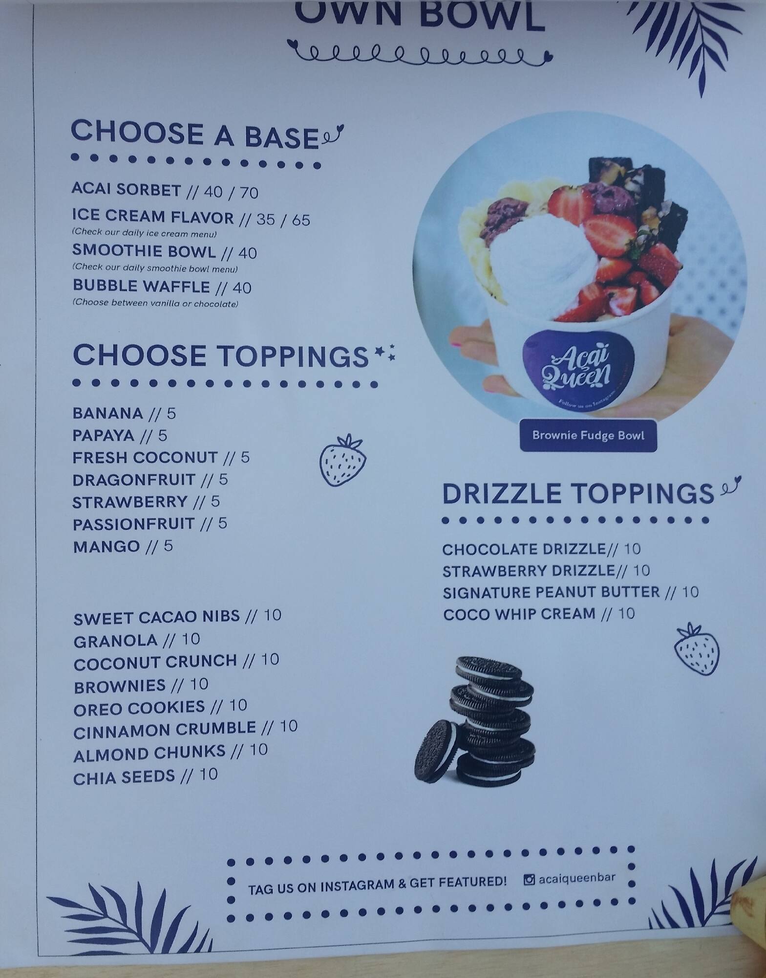 Menu at Acai Queen cafe, Ubud, Jl. Monkey Forest No.15