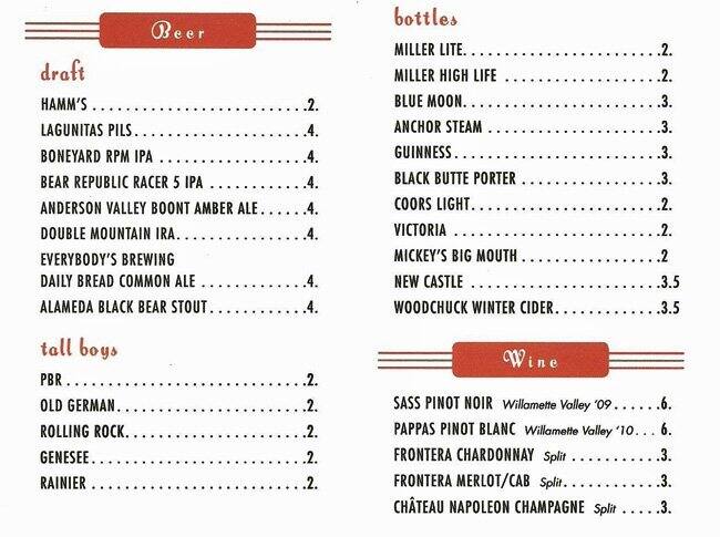 Menu at Lutz Tavern pub & bar, Portland
