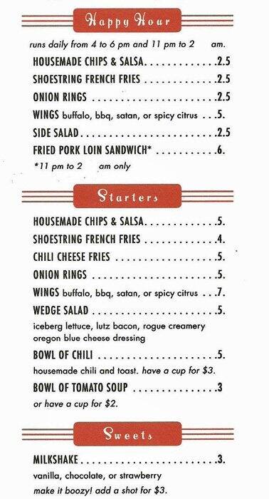 Menu at Lutz Tavern pub & bar, Portland