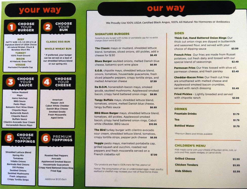 Menu at Burgerworks restaurant, Tuckahoe