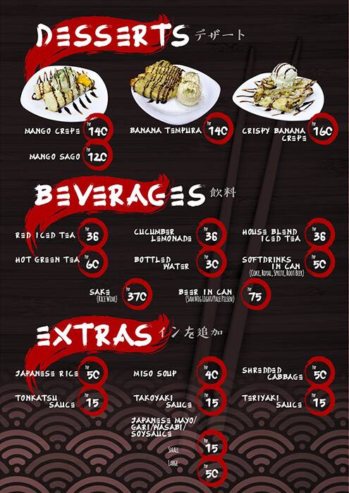 Menu at RARJAP SUSHI HOUSE restaurant, Manila