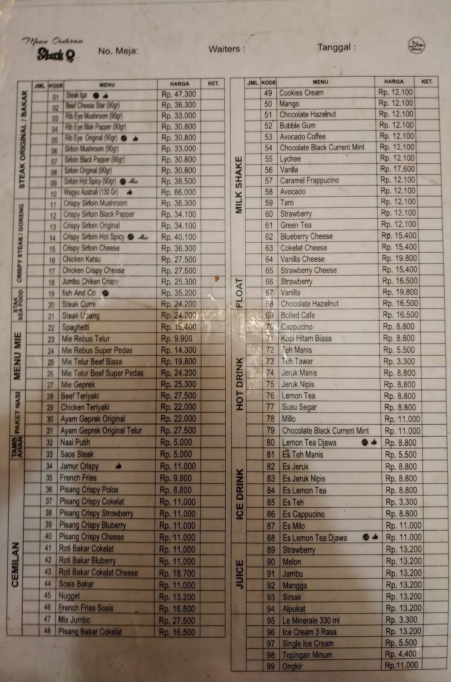 Menu at Steak Q - Citra Raya steakhouse, Cikupa