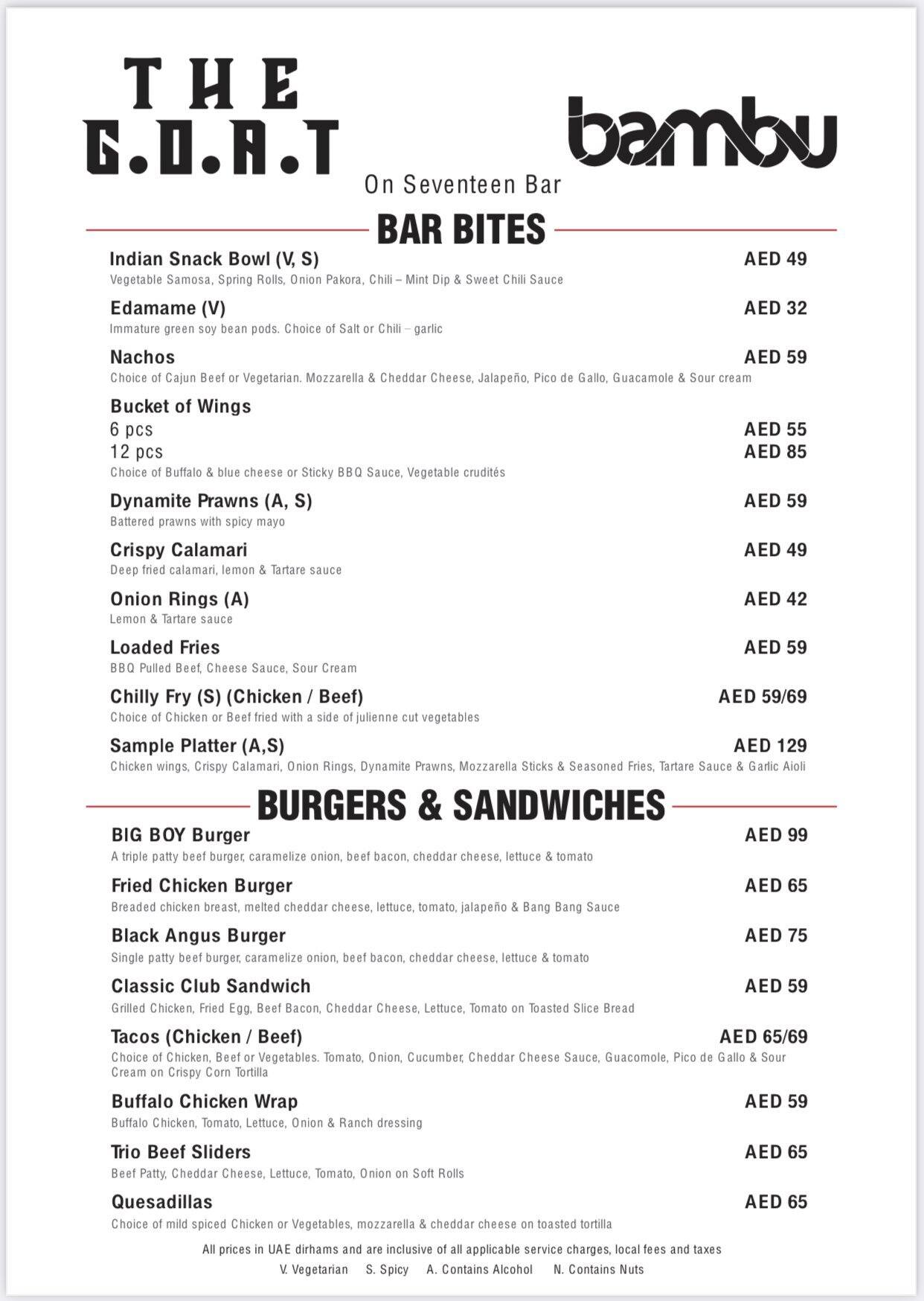 Menu of Bambu, Madinat Zayed, Abu Dhabi