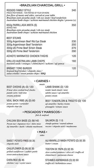 Menu at Toro Toro pub & bar, Dubai