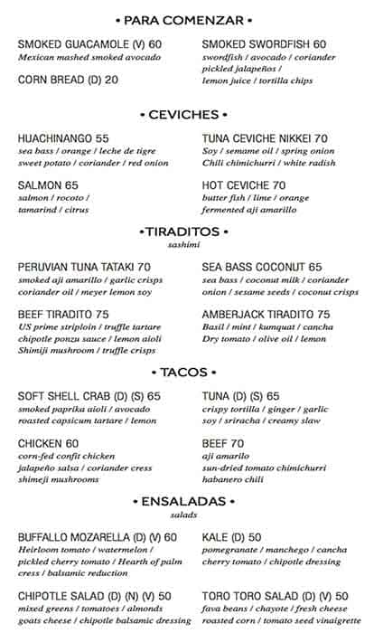Menu at Toro Toro pub & bar, Dubai