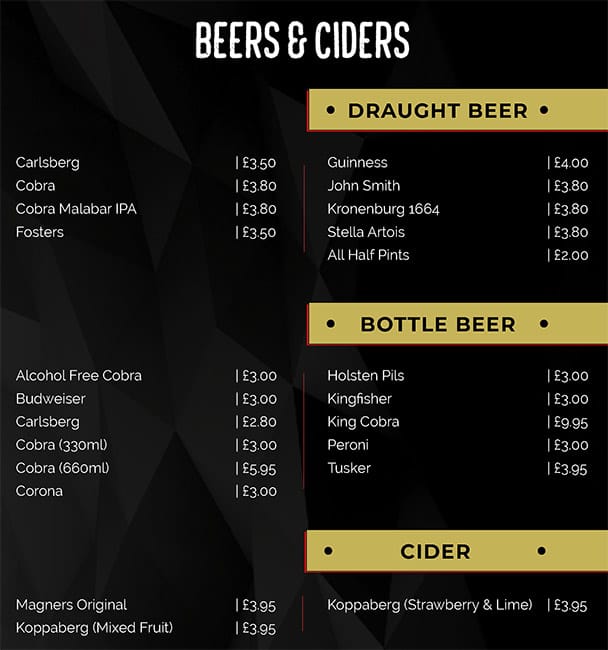 Menu at Club 2000, London, 427-431 Rayners Lane