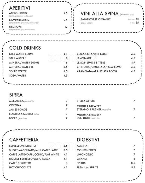 Menu at Brunetti cafe, Brunswick, 48-54 Weston Street