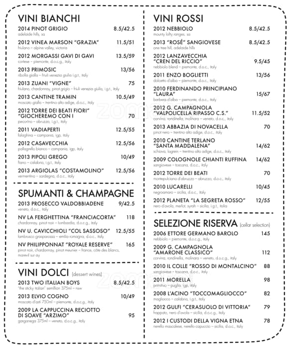 Menu at Brunetti cafe, Brunswick, 48-54 Weston Street