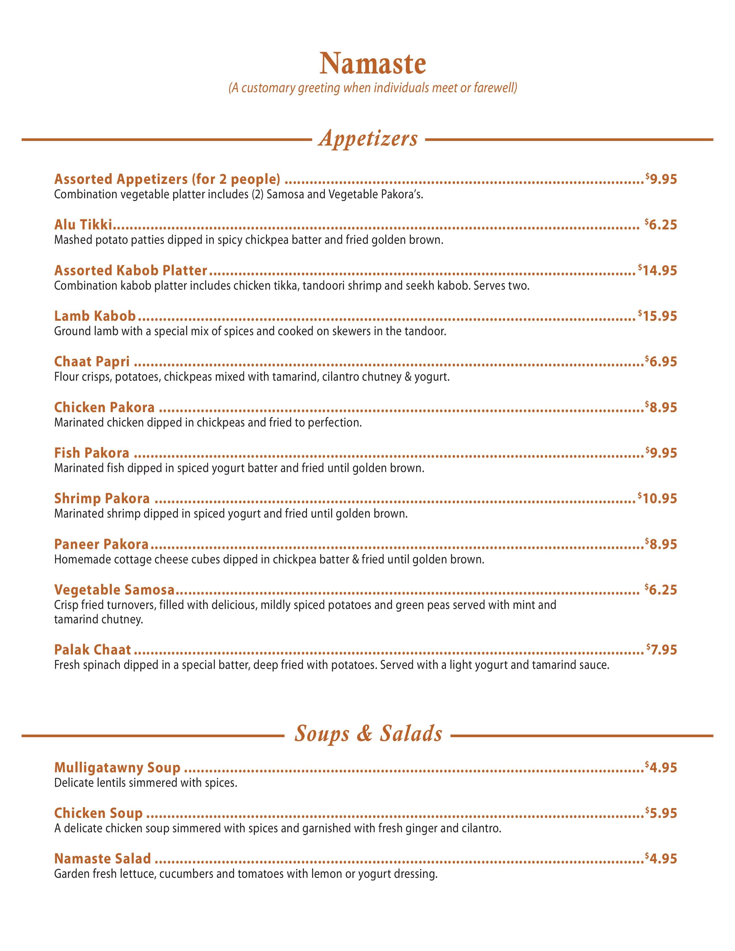 Menu at Namaste Fine Indian Cuisine restaurant, Crofton