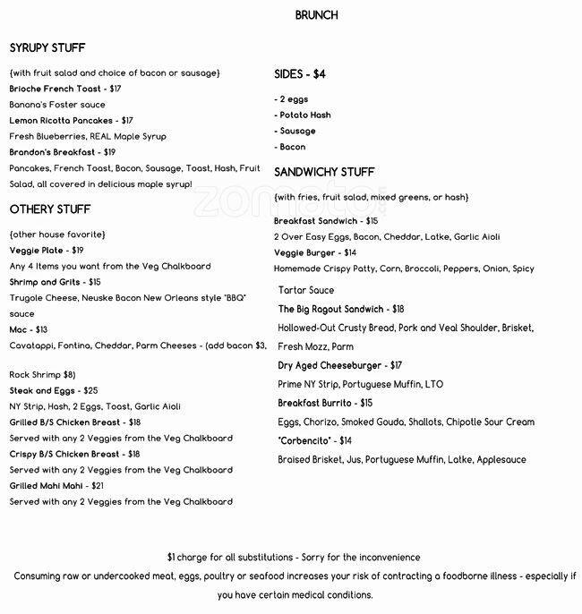 Menu at Blue Collar restaurant, Miami