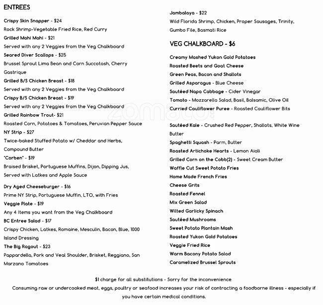 Menu at Blue Collar restaurant, Miami