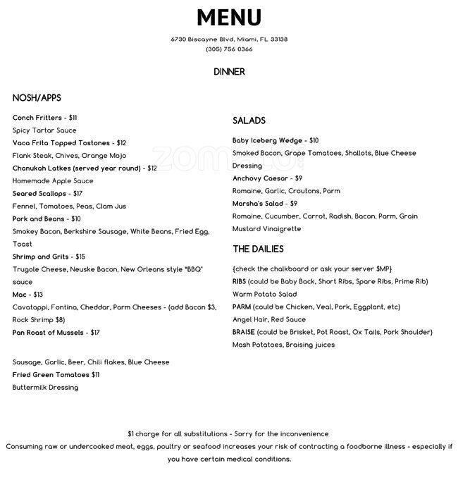 Menu at Blue Collar restaurant, Miami