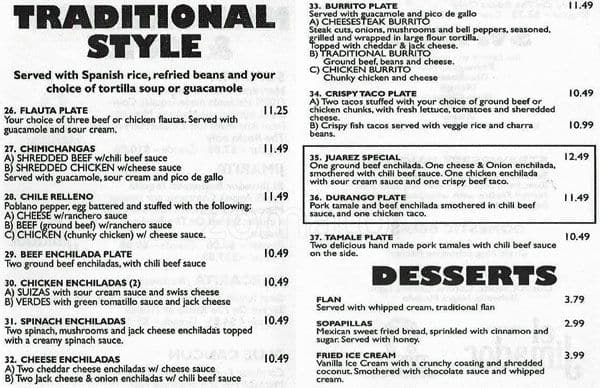 Menu at Mercado Juarez restaurant, Fort Worth, E Northside Dr