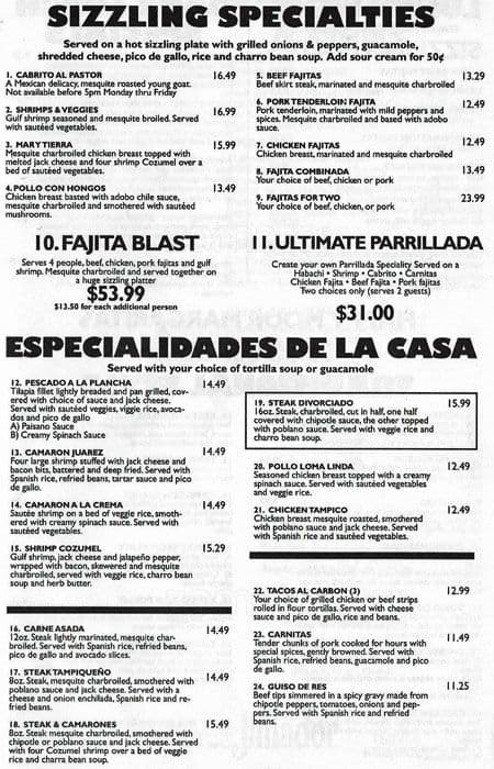 Menu at Mercado Juarez restaurant, Fort Worth, E Northside Dr