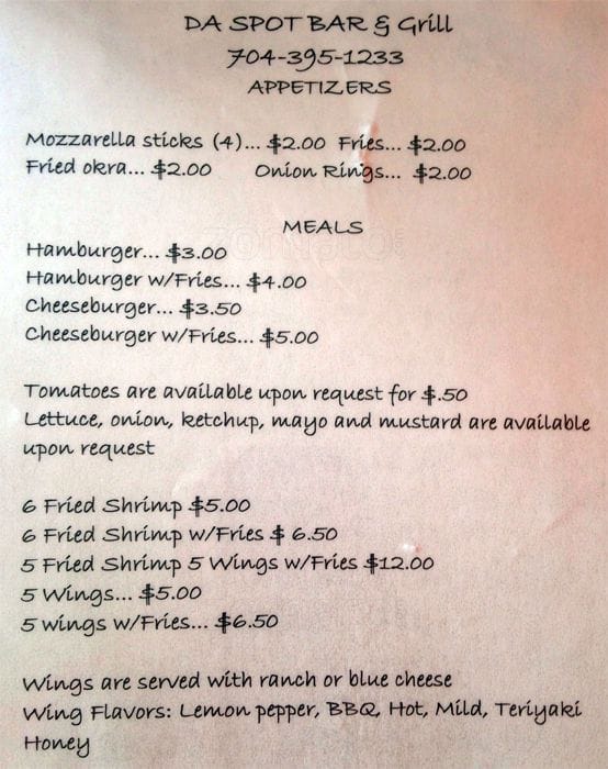 Da Spot Menu, Menu for Da Spot, Enderly Park, Charlotte - Urbanspoon/Zomato