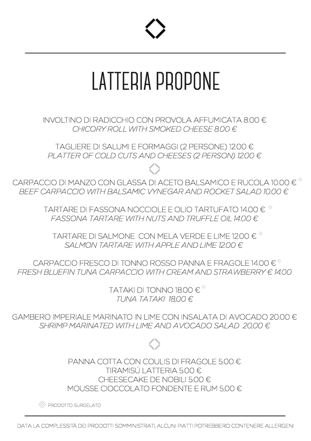 Menu da Latteria Garbatella pub & bar, Roma