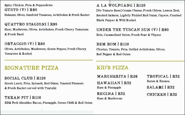 Menu at The Big Red Barn, Olifantsfontein