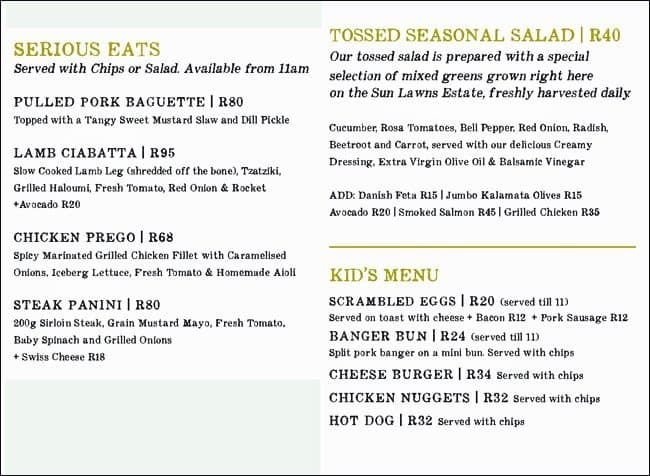 Menu au The Big Red Barn, Olifantsfontein