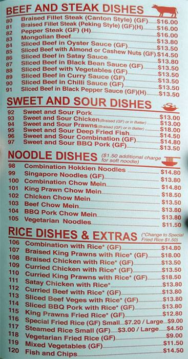 Menu at Lido Chinese Restaurant, Acacia Ridge
