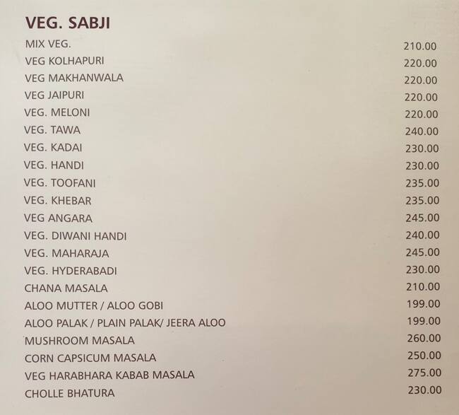 Menu of Raju Pavbhaji, Mota Mava, Rajkot