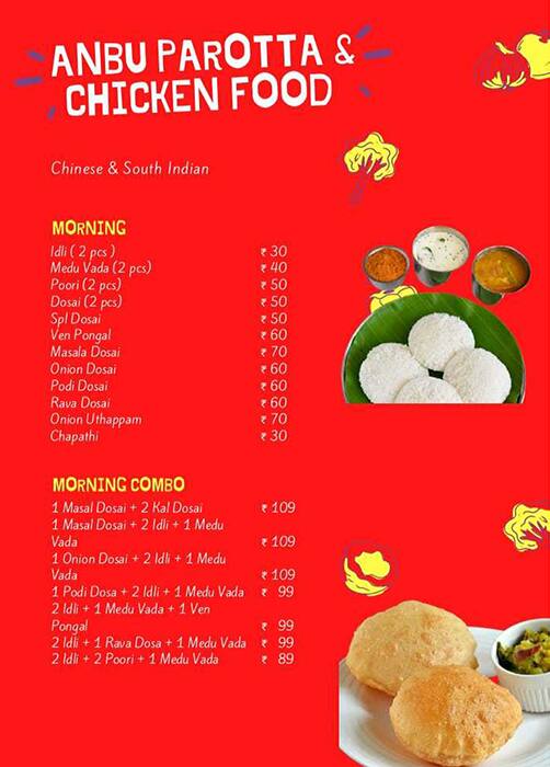 Menu of Anbu Parotta & Chicken Food, Valasaravakkam, Chennai