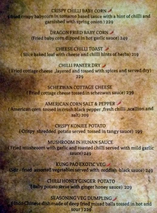 Menu at The Veg Kitchen, Mysuru