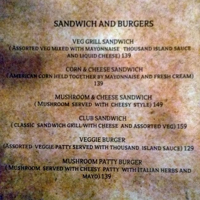 Menu at The Veg Kitchen, Mysuru