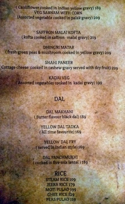 Menu at The Veg Kitchen, Mysuru