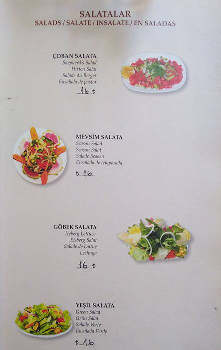 Menu at Nevizade, Istanbul, Hüseyinağa