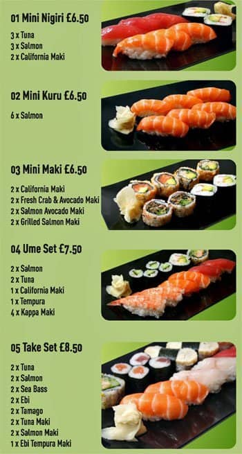 Menu at Kurumaya restaurant, London, 76-77 Watling St