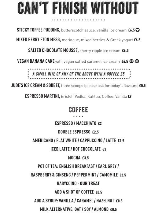 Menu at The Old Frizzle pub & bar, London, 74-78 The Broadway