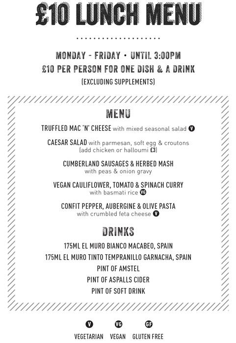 Menu at The Old Frizzle pub & bar, London, 74-78 The Broadway