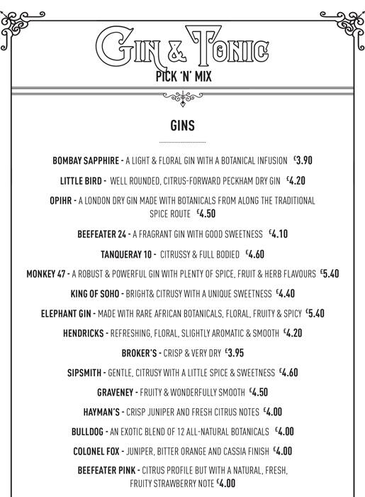 Menu at The Old Frizzle pub & bar, London, 74-78 The Broadway