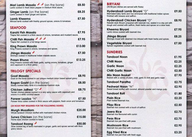 Menu at Trilogy Bar & Restaurant, Edgware, Unit 6-8