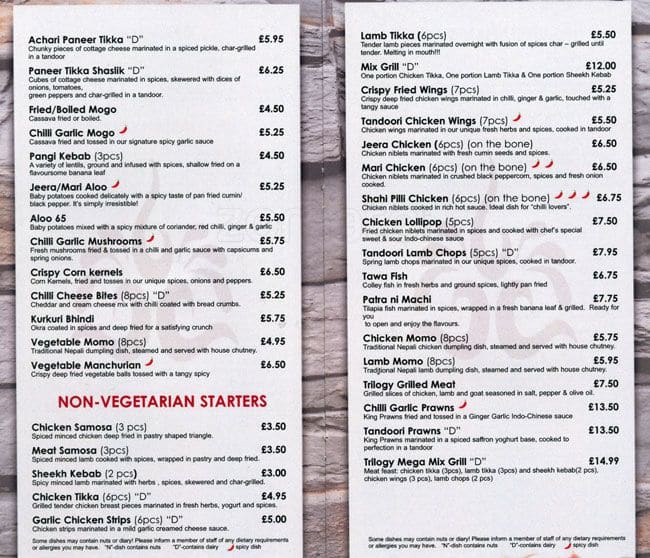 Menu at Trilogy Bar & Restaurant, Edgware, Unit 6-8