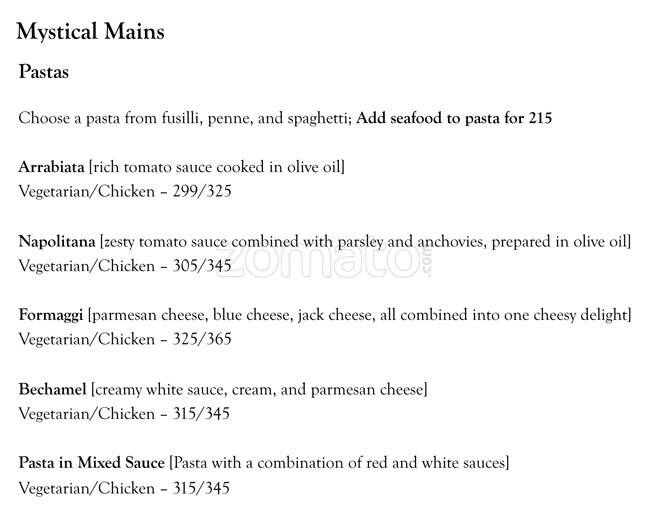 Menu at The Leaky Cauldron, New Delhi