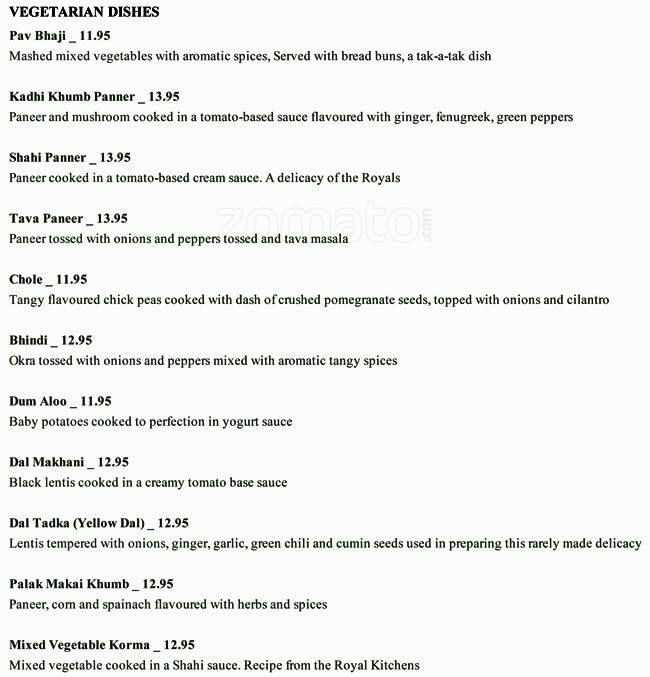 Menu at Bombay Se restaurant, Surrey, 120 St