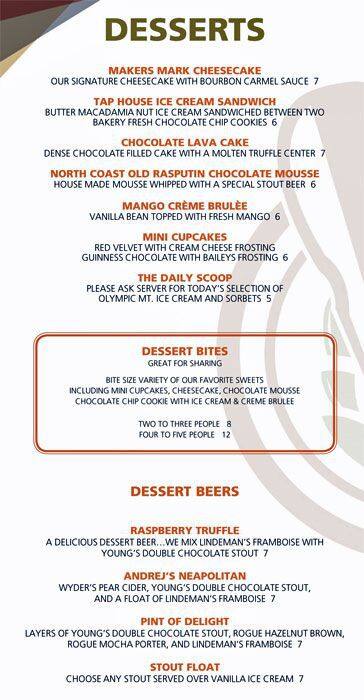 Menu at Tap House Grill pub & bar, Seattle
