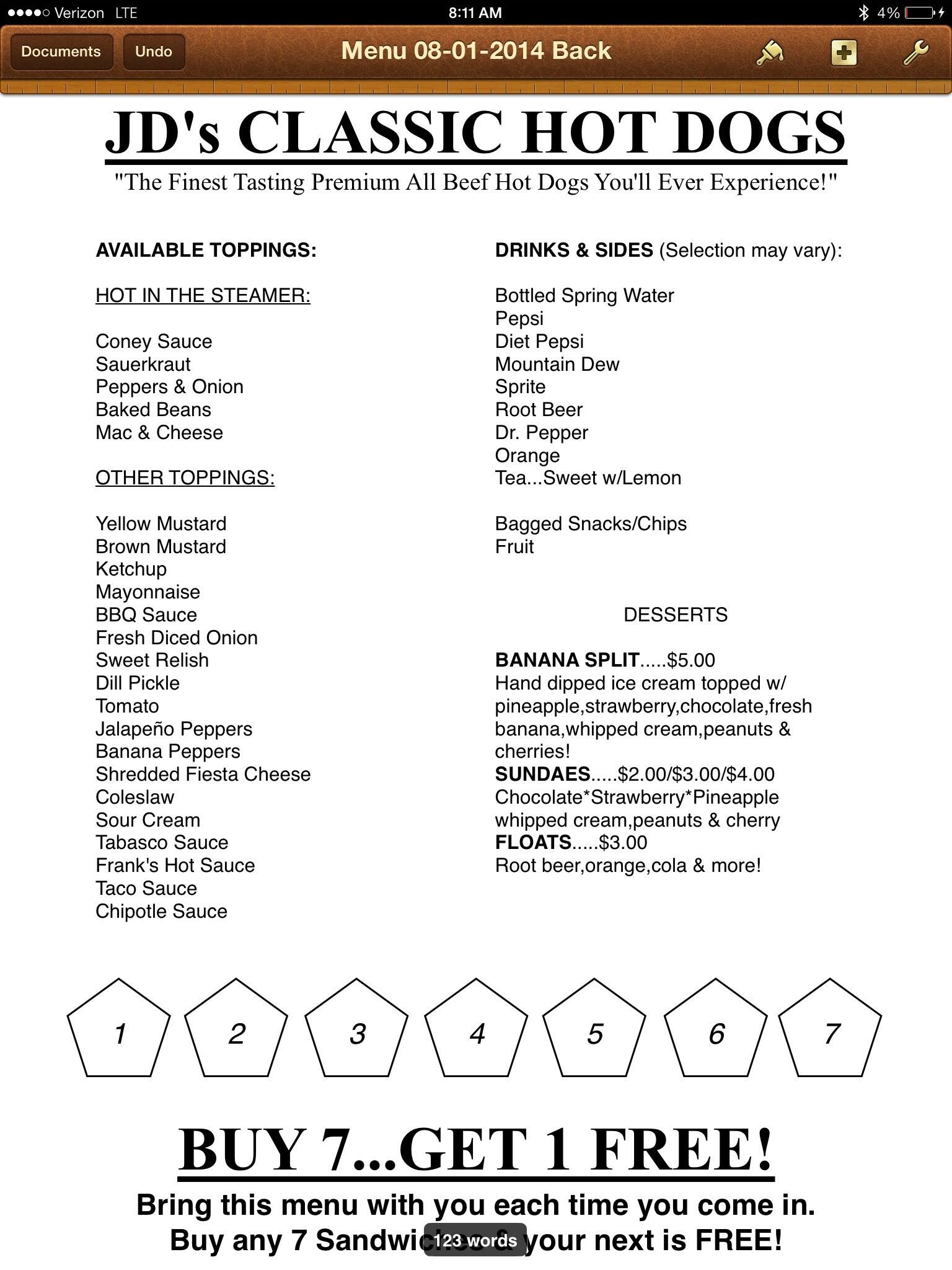 Menu at JD's Classic Hot Dogs restaurant, Canton, Navarre Rd SW
