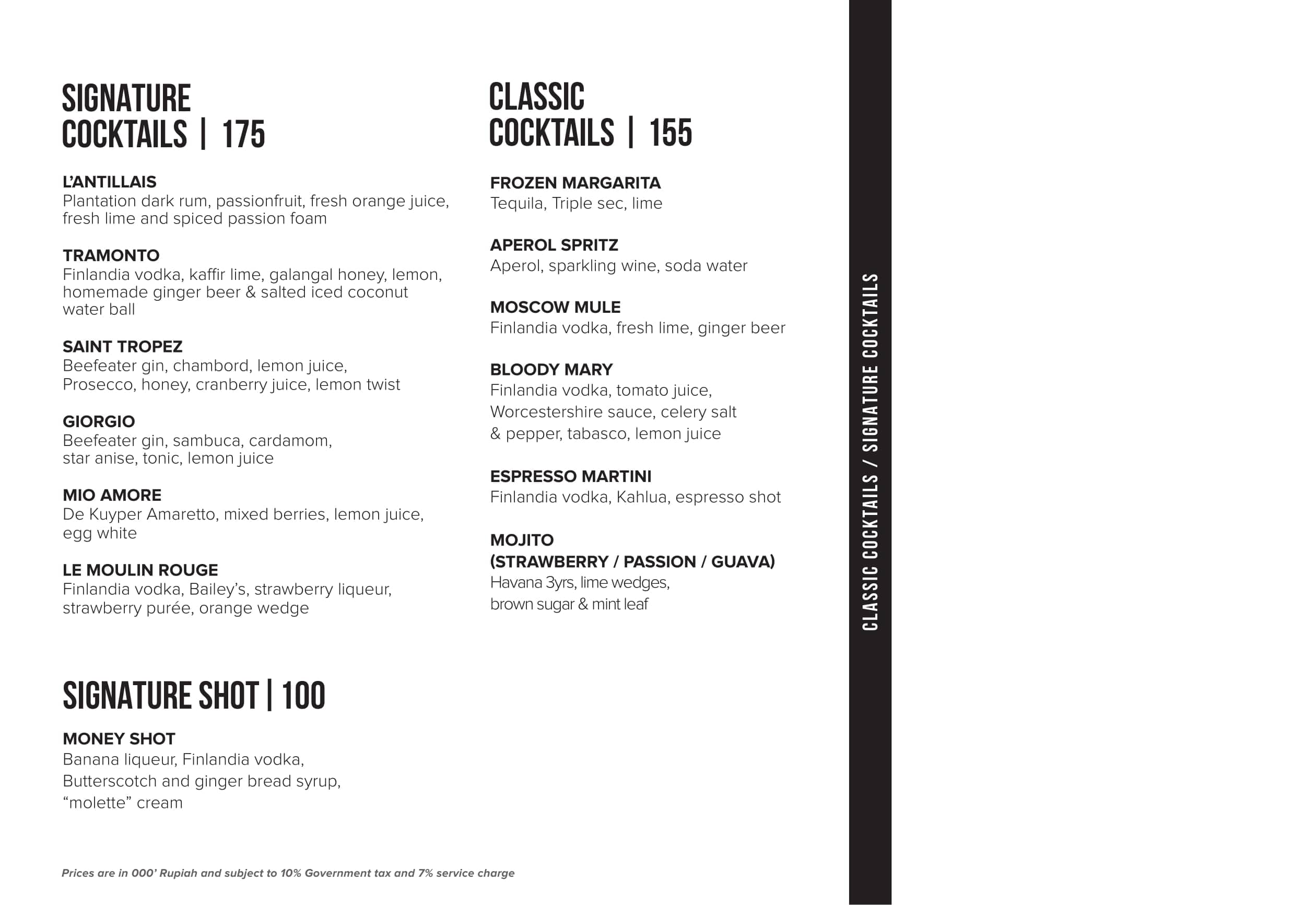 Menu at Rooftop Bar, Canggu