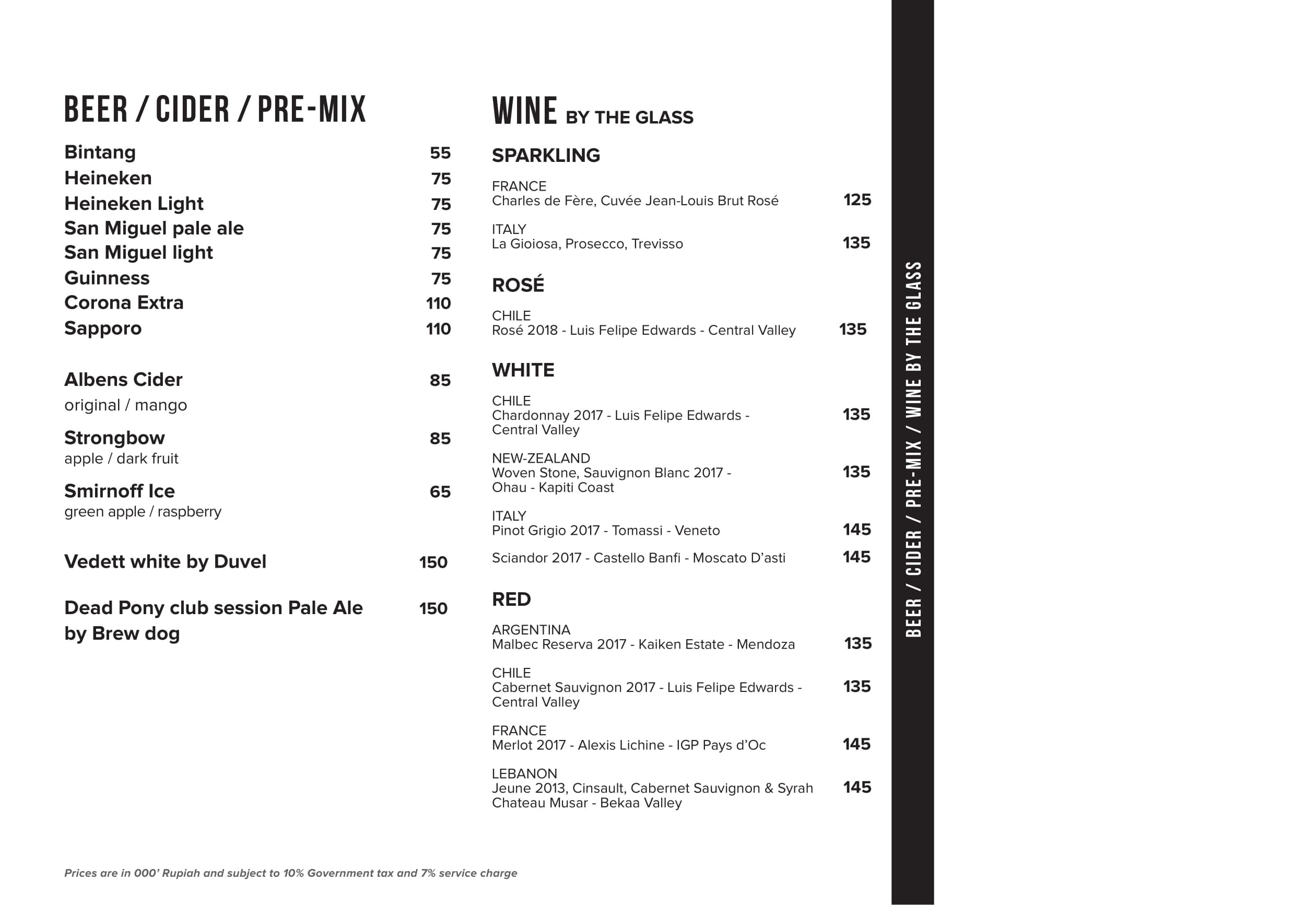 Menu at Rooftop Bar, Canggu