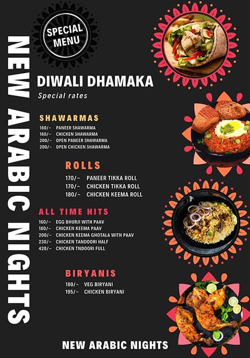 Menu of New Arabic Nights, Malad West, Mumbai