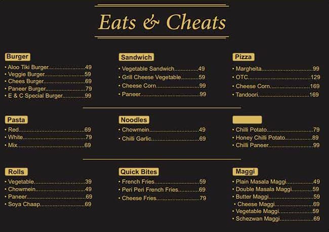 Menu of Eats And Cheats, Vidhyadhar Nagar, Jaipur