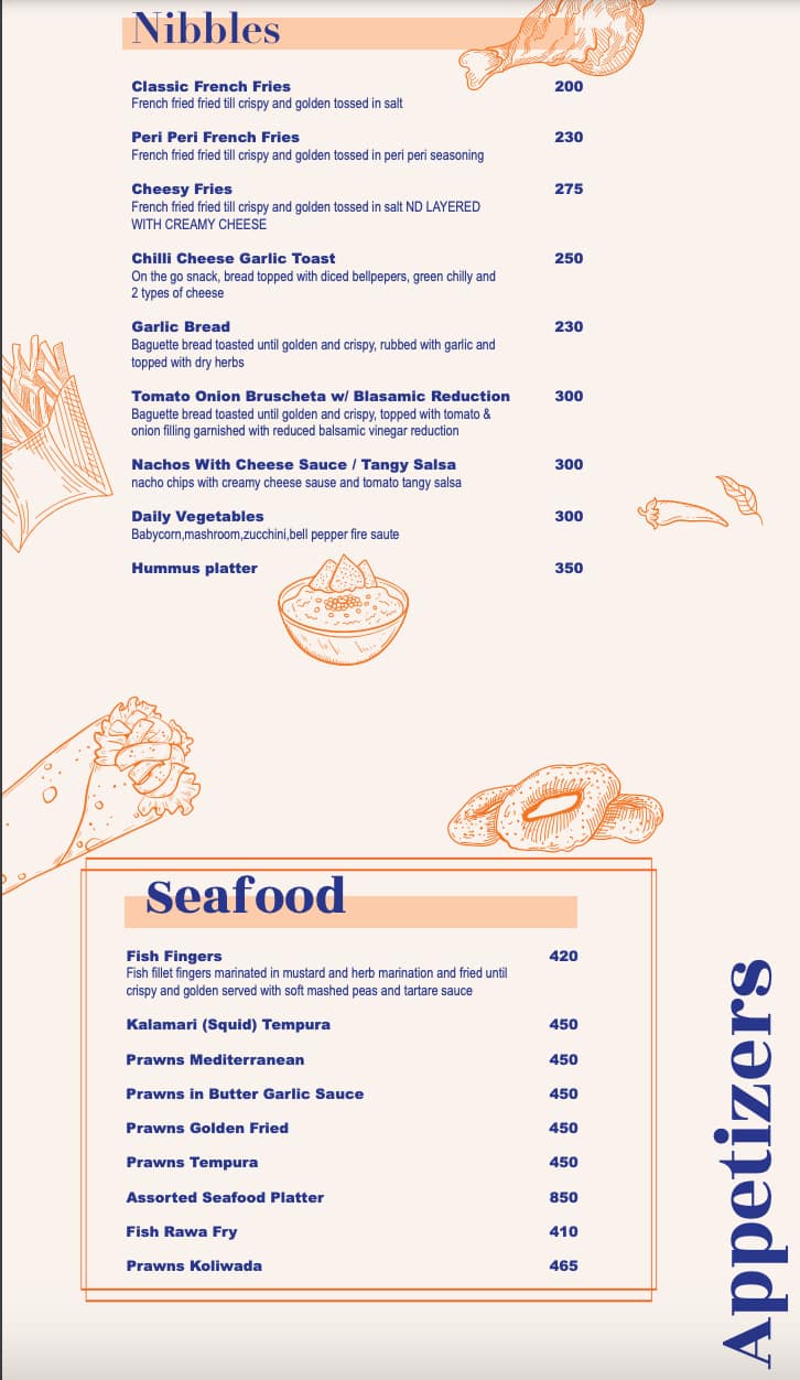 Menu of Tastara, Baga, Goa