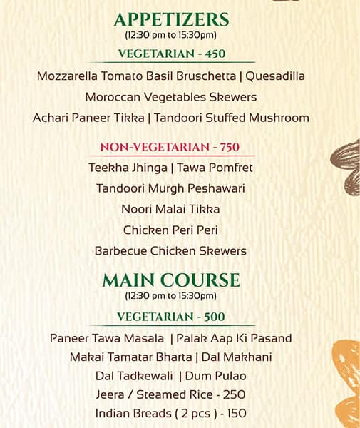 Menu at Tamarind Restaurant and Poolside, Colaba, Mumbai, Fariyas Hotel