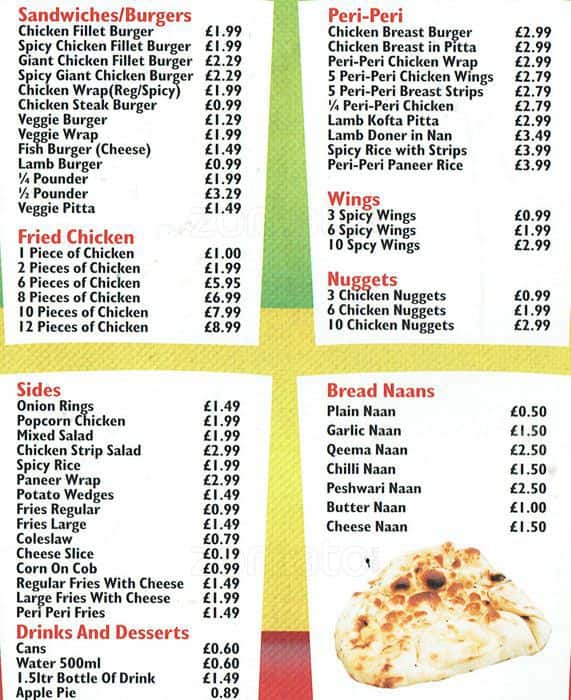 Menu at Peri Peri Original restaurant, London, 367 Kilburn High Rd
