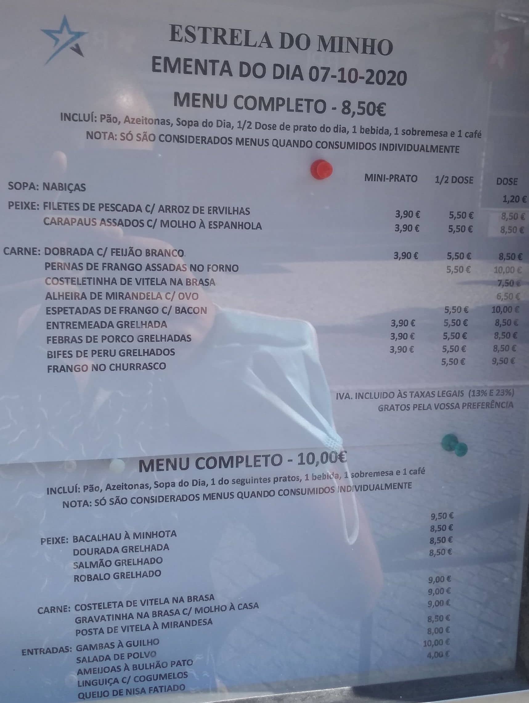Menu em RESTAURANTE ESTRELA DO MINHO, Algueirão-Mem Martins