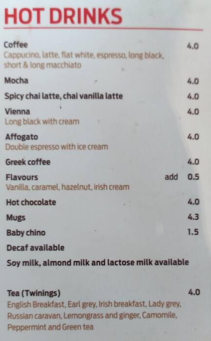 Menu at Cafe Excello, Melbourne, 99 Spring St