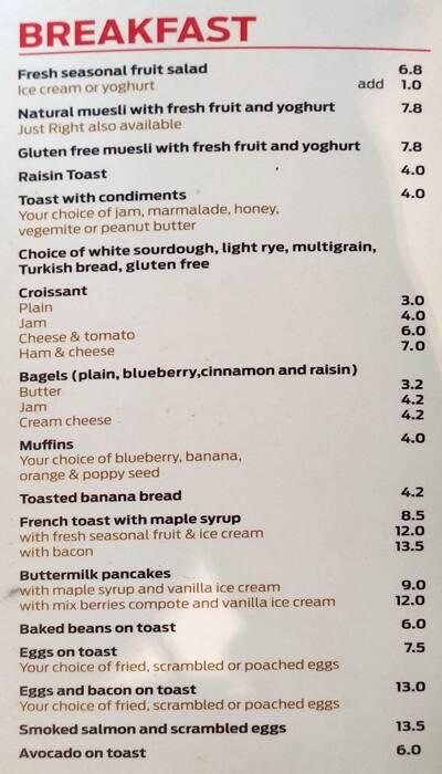 Menu at Cafe Excello, Melbourne, 99 Spring St